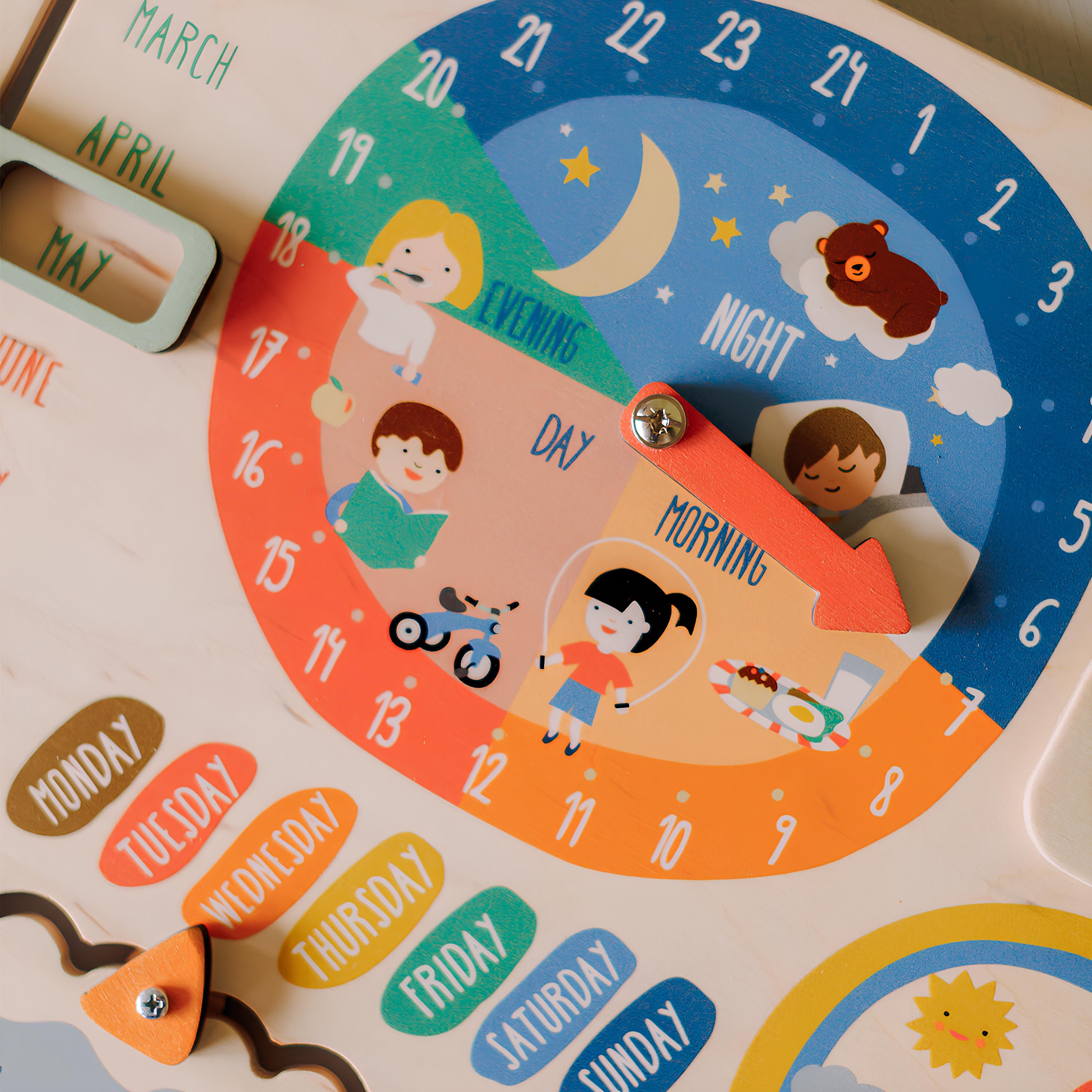 Time Management Toy Wooden Montessori Calendar for Kids, Children ...
