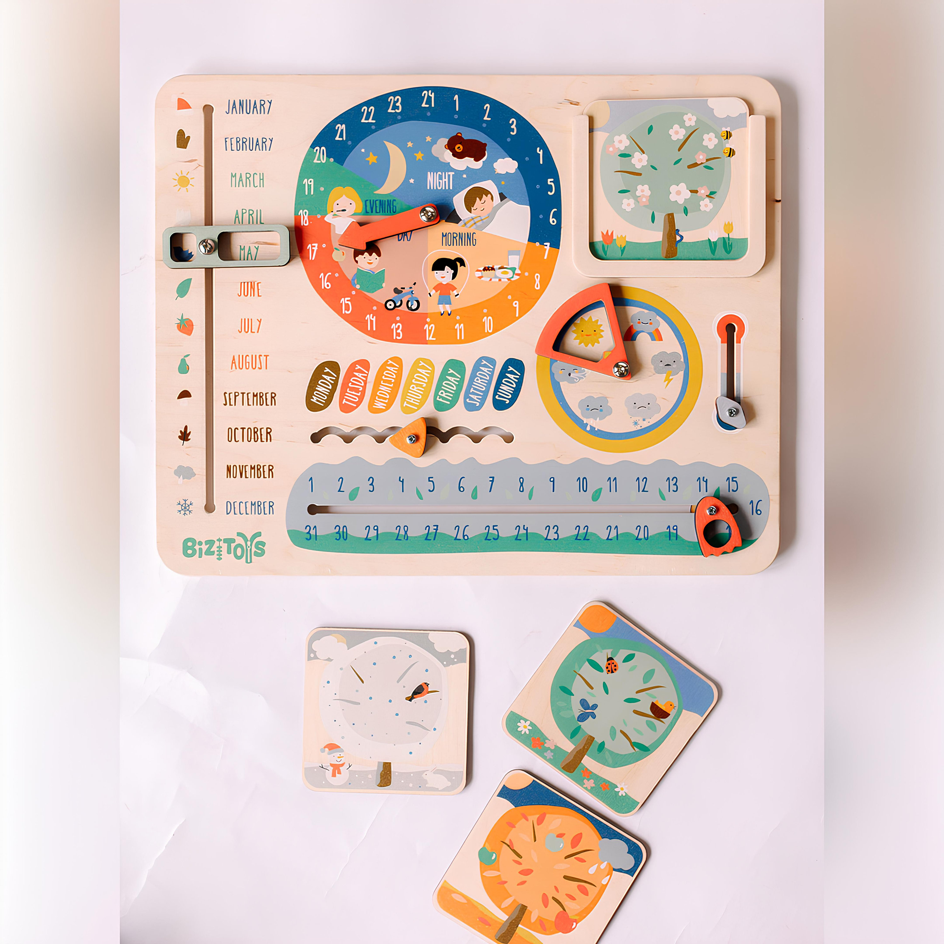 Time Management Toy Wooden Montessori Calendar for Kids, Children ...