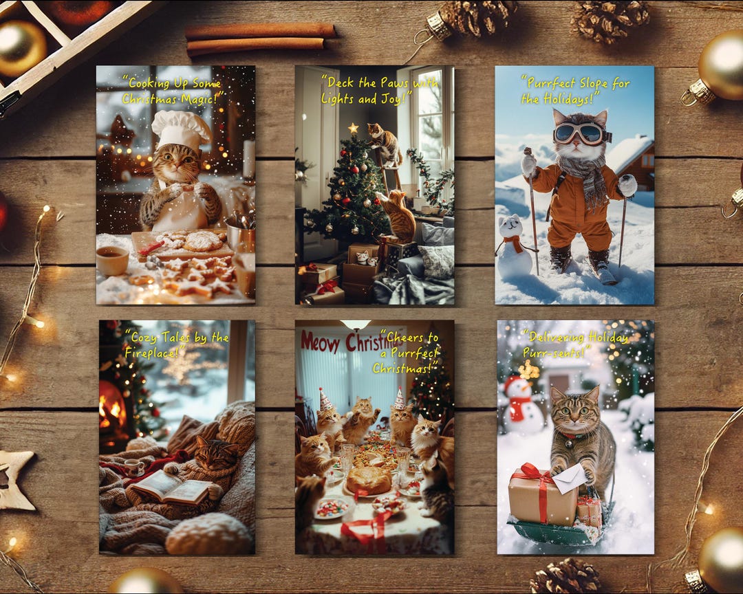 Printable Christmas Card Cat, Funny Cat Christmas Card, Meowy Christmas ...