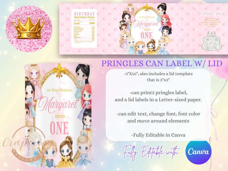 Princess Party Favor Bundle: DIY Printable Templates (digital Download ...