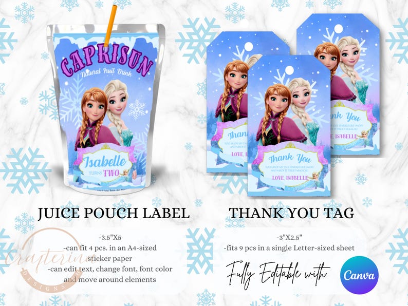 Frozen Party Favor Templates and Labels for Birthday (digital Download ...