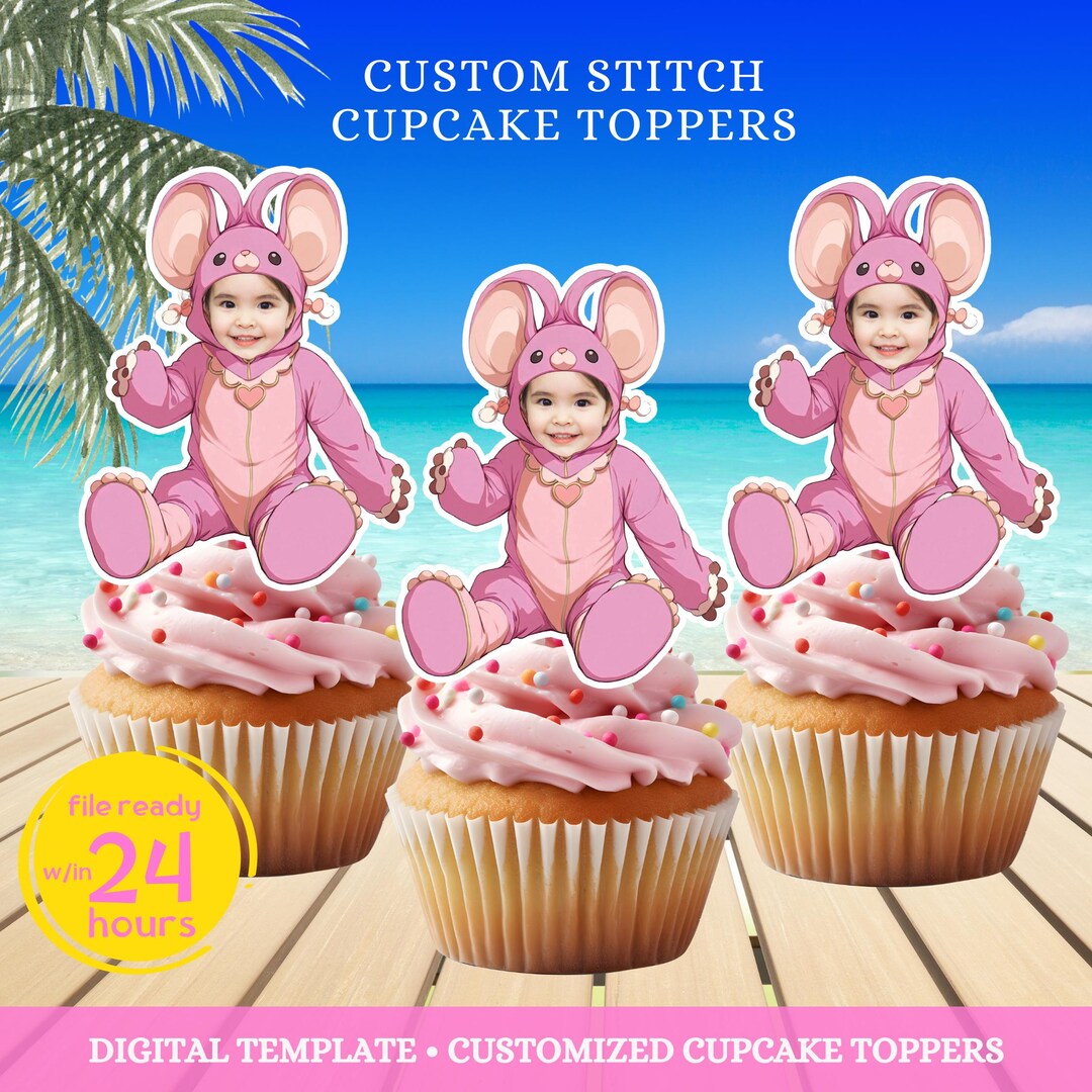 Custom Face Stitch Angel Cupcake Toppers: Pink Party Decor (digital ...