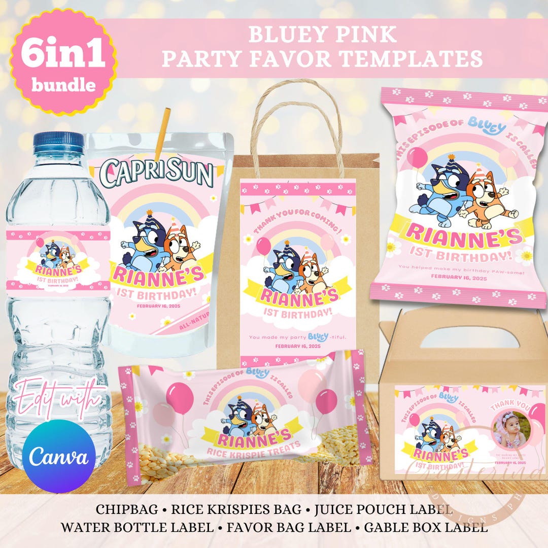 Bluey Pink Girl Dog Party Favor, Bluey Birthday Decor, Bluey Pink ...