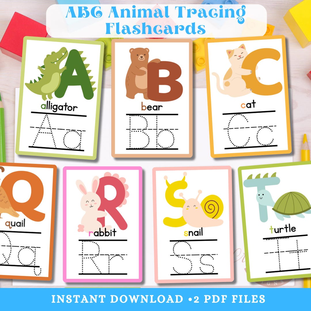 Animal Alphabet Tracing Flashcards: Preschool Activity Cards (PDF ...