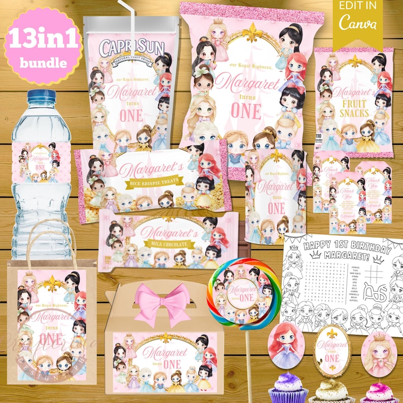Princess Party Favor Bundle: DIY Printable Templates (digital Download ...