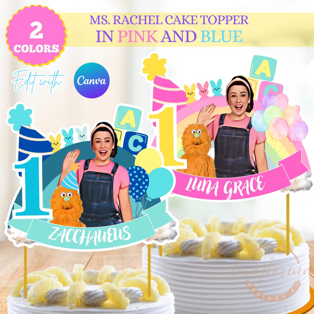 Editable Ms Rachel Cake Topper: Pink and Blue Party Decorations (PDF ...
