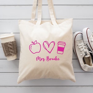 Personalized Teacher Apple/heart/coffee Cotton Canvas Tote Bag, Teacher ...