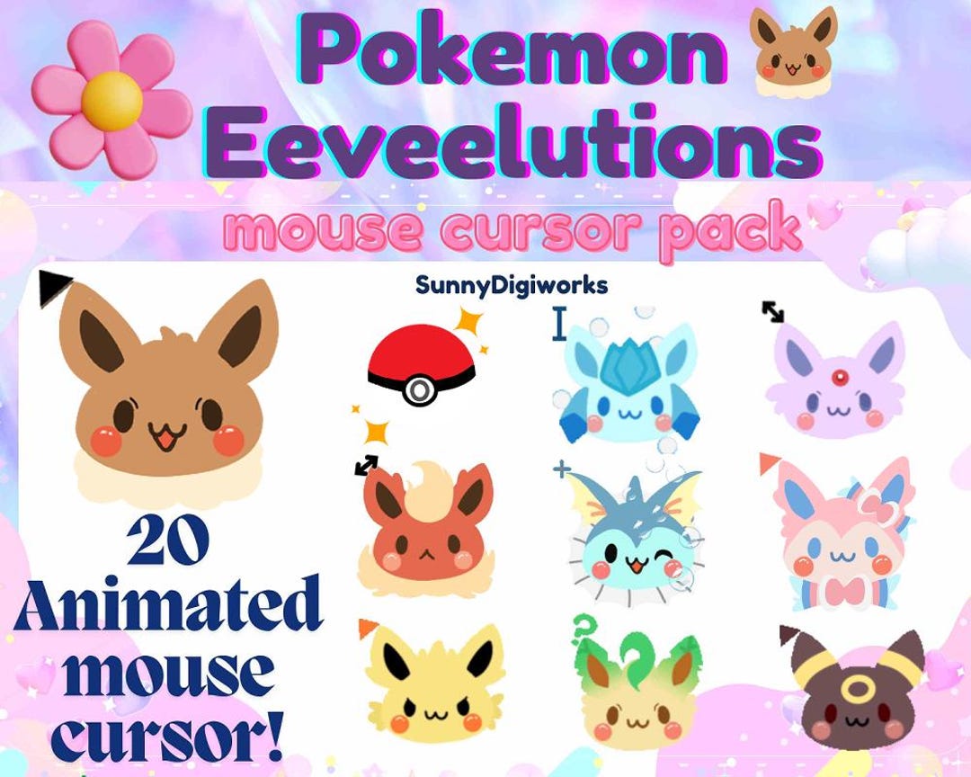 20 Animated Pokemon Eevee & Eeveelutions Mouse Cursor Pack Custom Cute ...