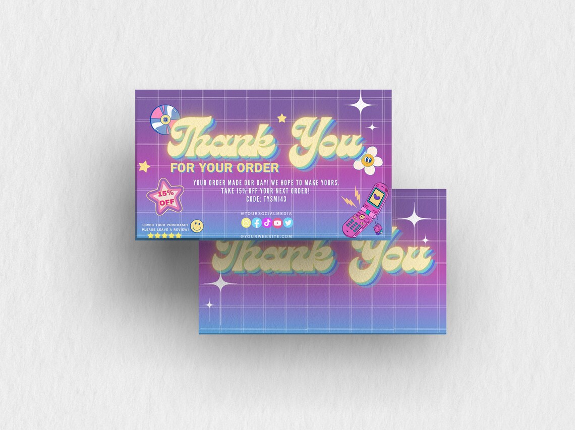 Retro Y2K Thank You Card Template KPOP Editable Business Thank You Card ...