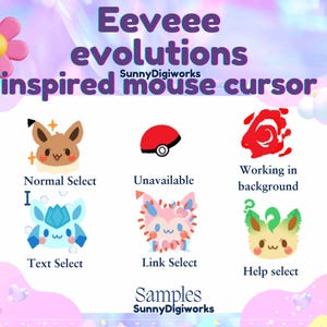 20 Animated Pokemon Eevee & Eeveelutions Mouse Cursor Pack Custom Cute ...