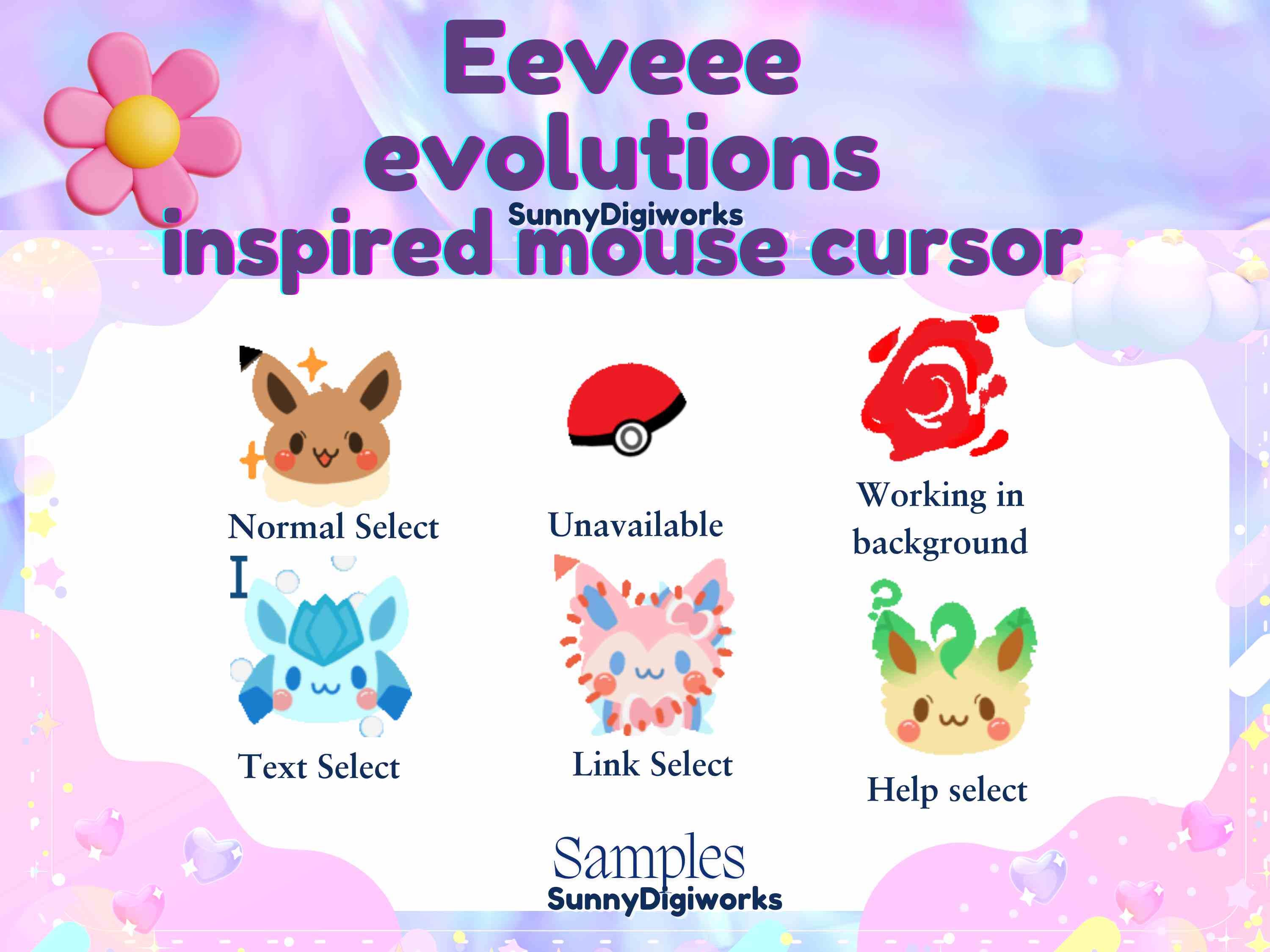 20 Animated Pokemon Eevee & Eeveelutions Mouse Cursor Pack Custom Cute ...