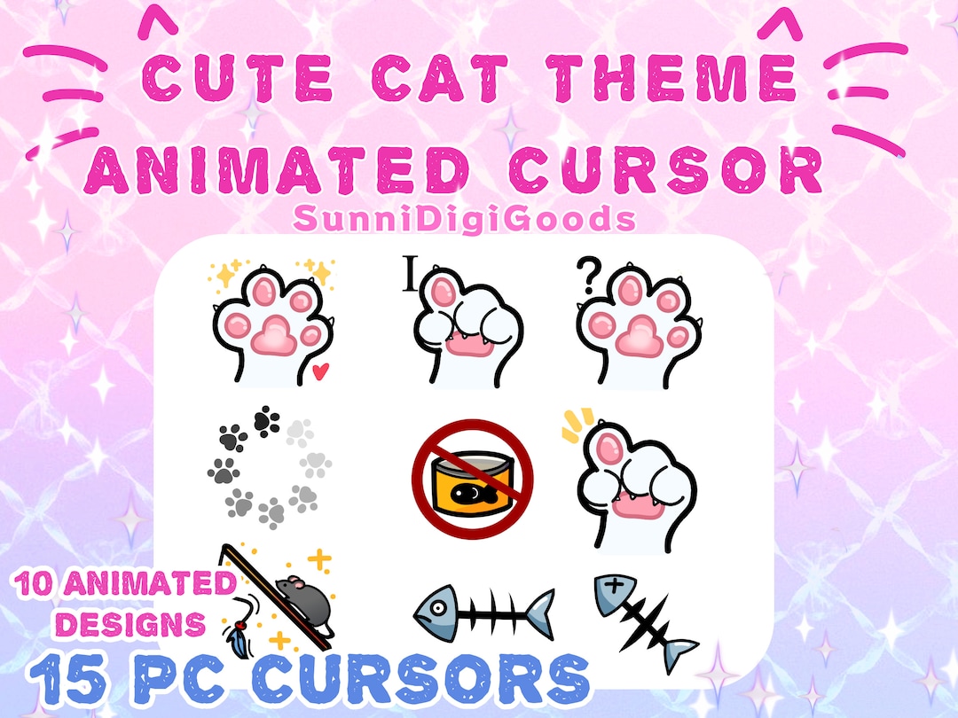 Cute Cat Paw Mouse Cursor 10 Animated Pc Gaming Cursor Pack Kawaii Desktop Decor For Windows