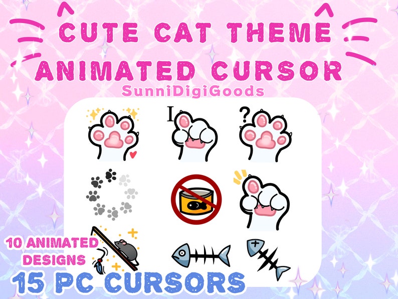 Cute Cat Paw Mouse Cursor 10 Animated PC Gaming Cursor Pack, Kawaii ...
