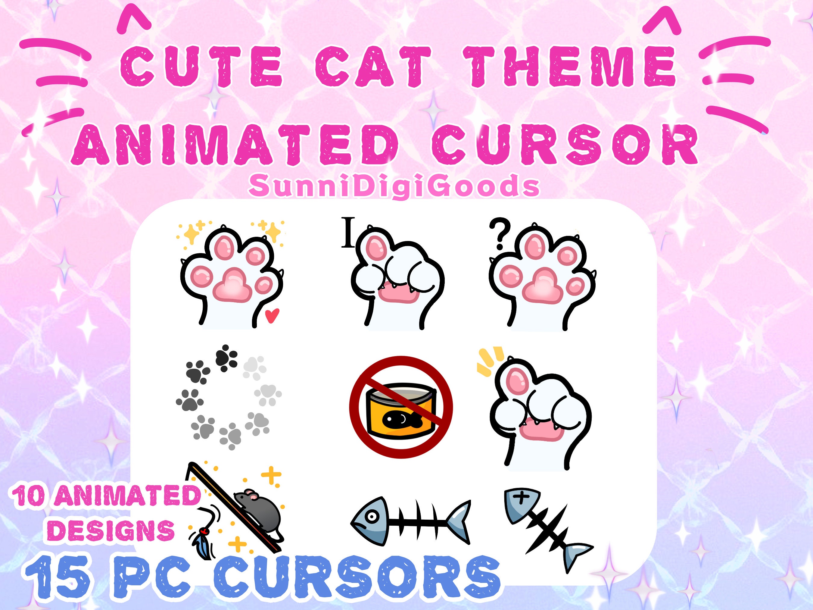 Cute Cat Paw Mouse Cursor 10 Animated PC Gaming Cursor Pack, Kawaii ...