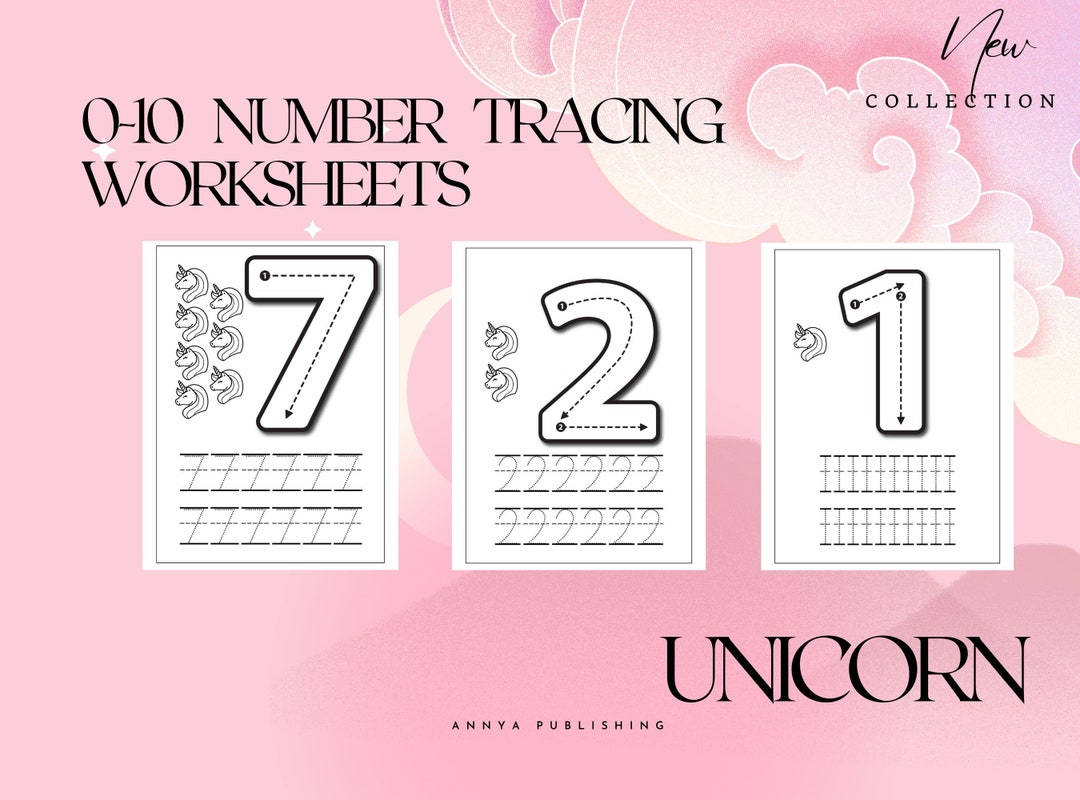 10 Number With UNICORN Tracing Worksheets, Preschool Worksheets, 0-10 ...