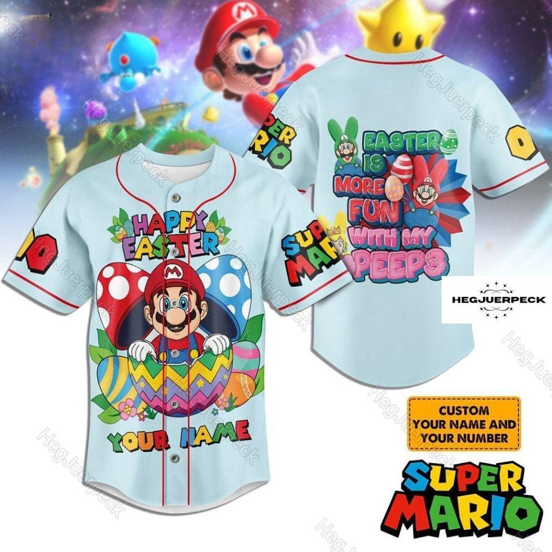 Super Mario Baseball Jersey, Custom Super Mario Shirt, Happy Easter ...
