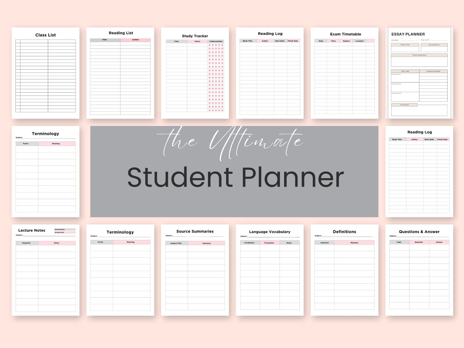 Study Planner for Student Diary Printable Course Schedule Planner ...