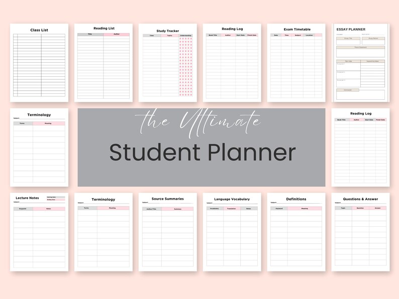 Study Planner for Student Diary Printable Course Schedule Planner ...