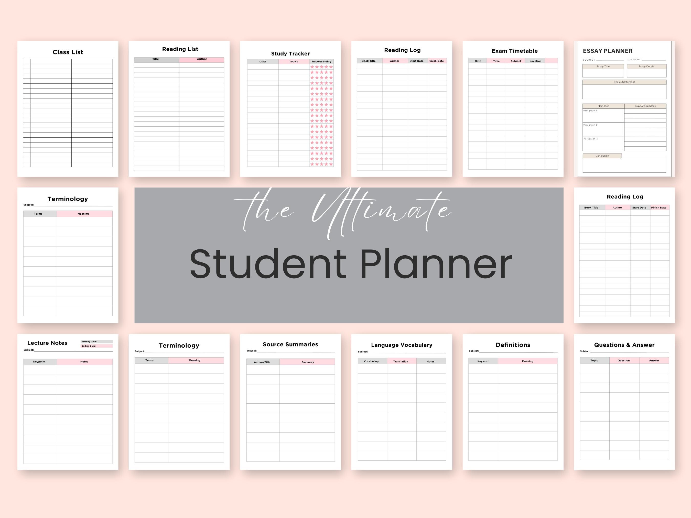 Study Planner for Student Diary Printable Course Schedule Planner ...