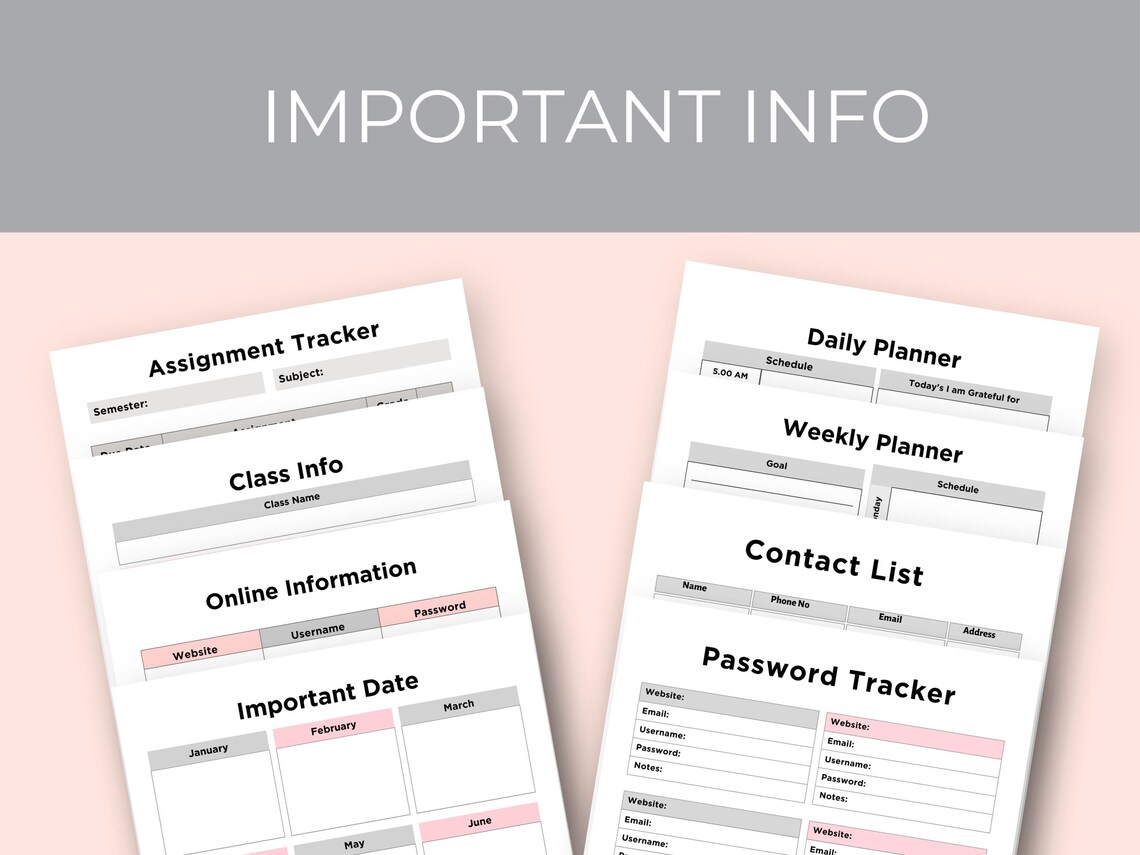 Study Planner for Student Diary Printable Course Schedule Planner ...
