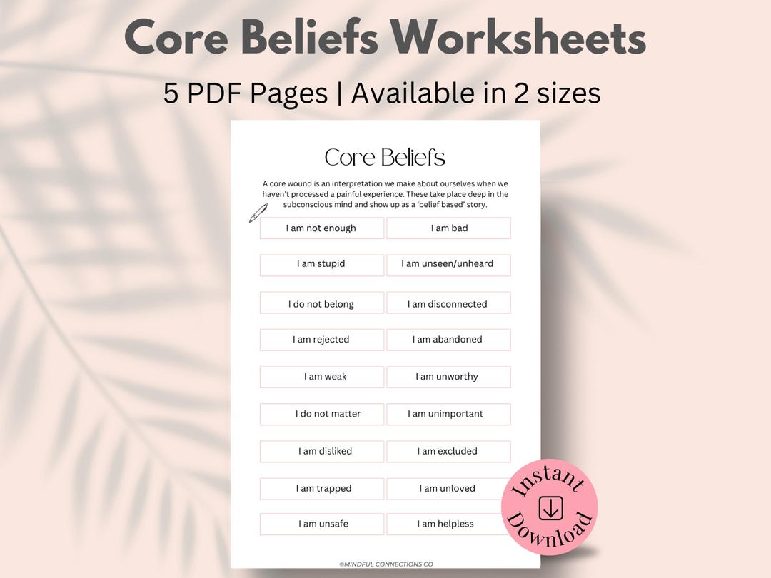 Core Beliefs Worksheets Self Belief CBT Worksheets Self Esteem ...