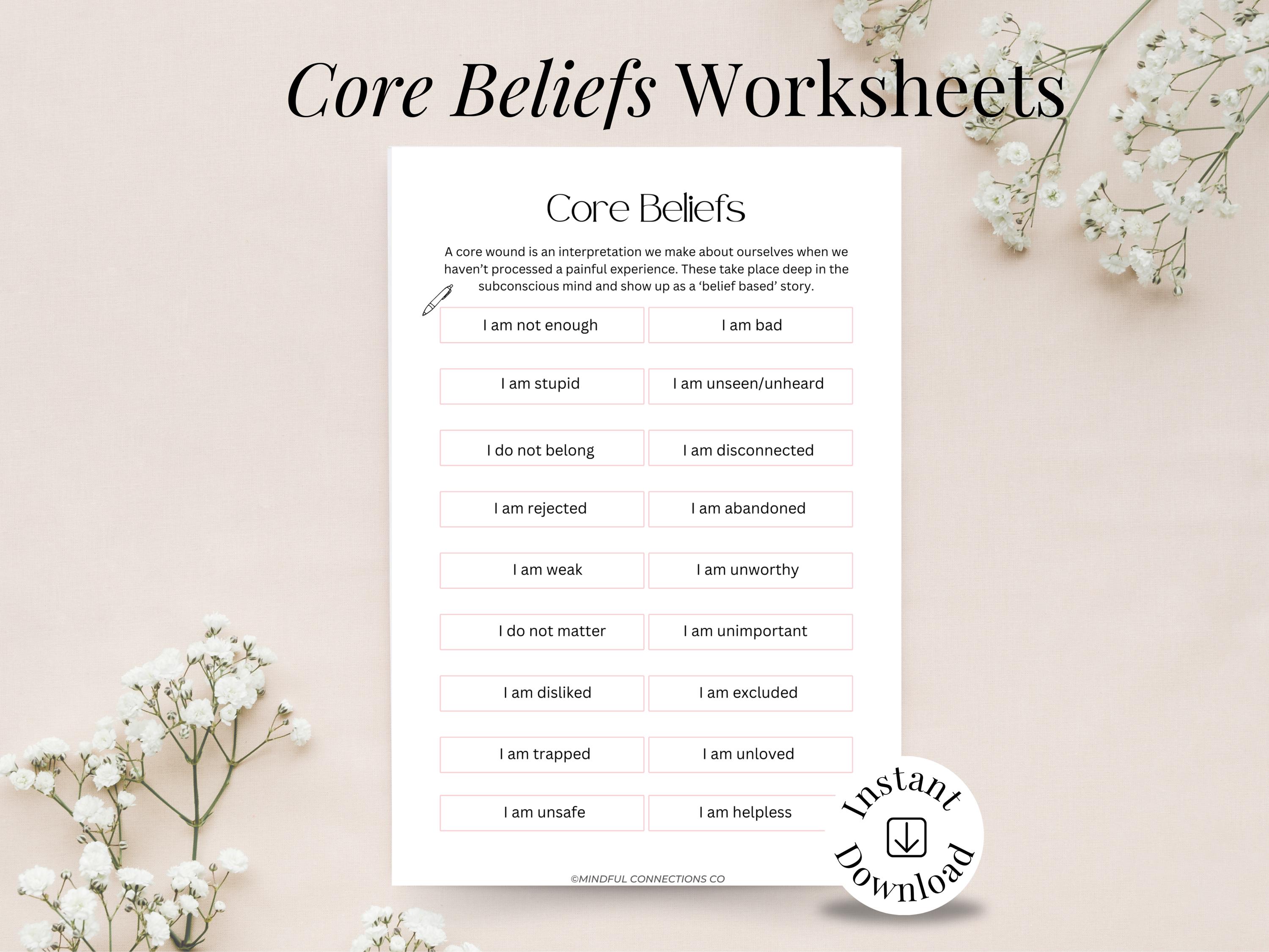 Core Beliefs Worksheets CBT Worksheets Self Esteem Activities Self ...