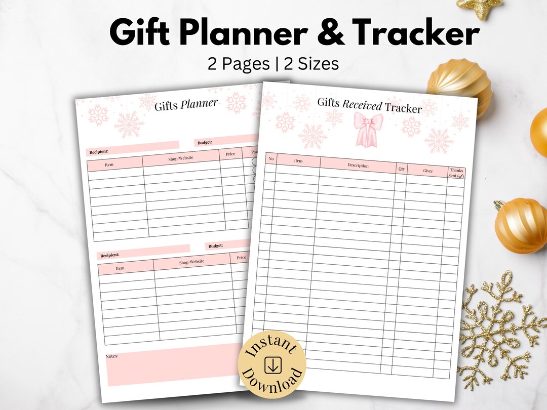 Christmas Gift List Printable Gift Tracker Template Christmas Shopping ...