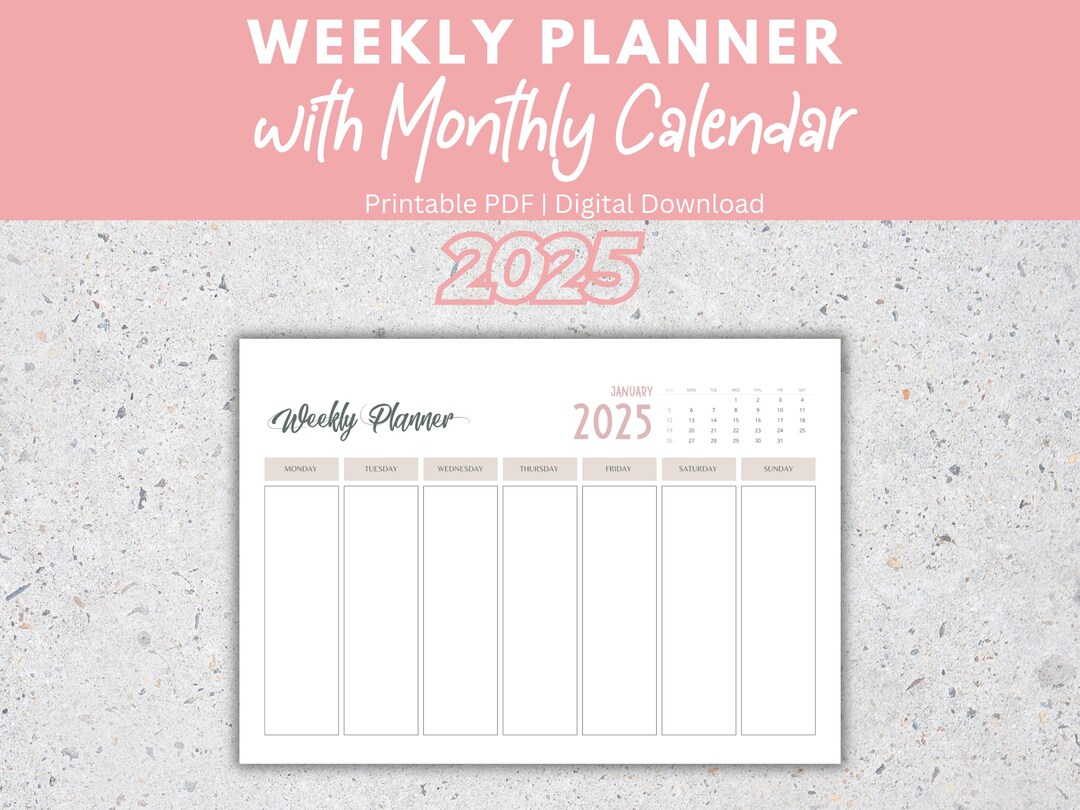 2025 Weekly Planner With Monthly Calendar Printable Household Weekly ...