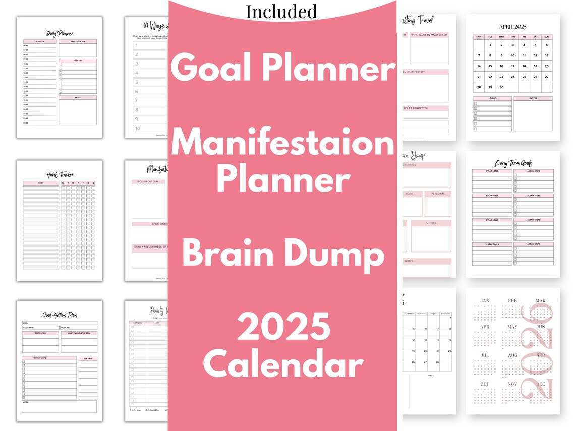 2025 Planning Goal Setting Templates Affirmations List Manifest Journal ...