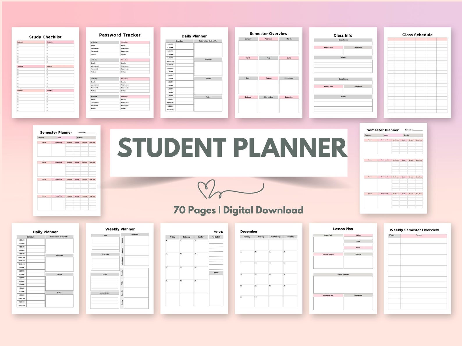 Study Planner for Student Diary Printable Course Schedule Planner ...