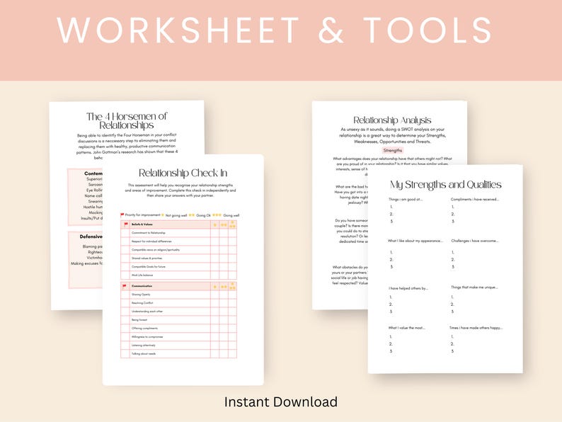Couples Therapy Worksheets Healthy Relationship Tools Couples ...