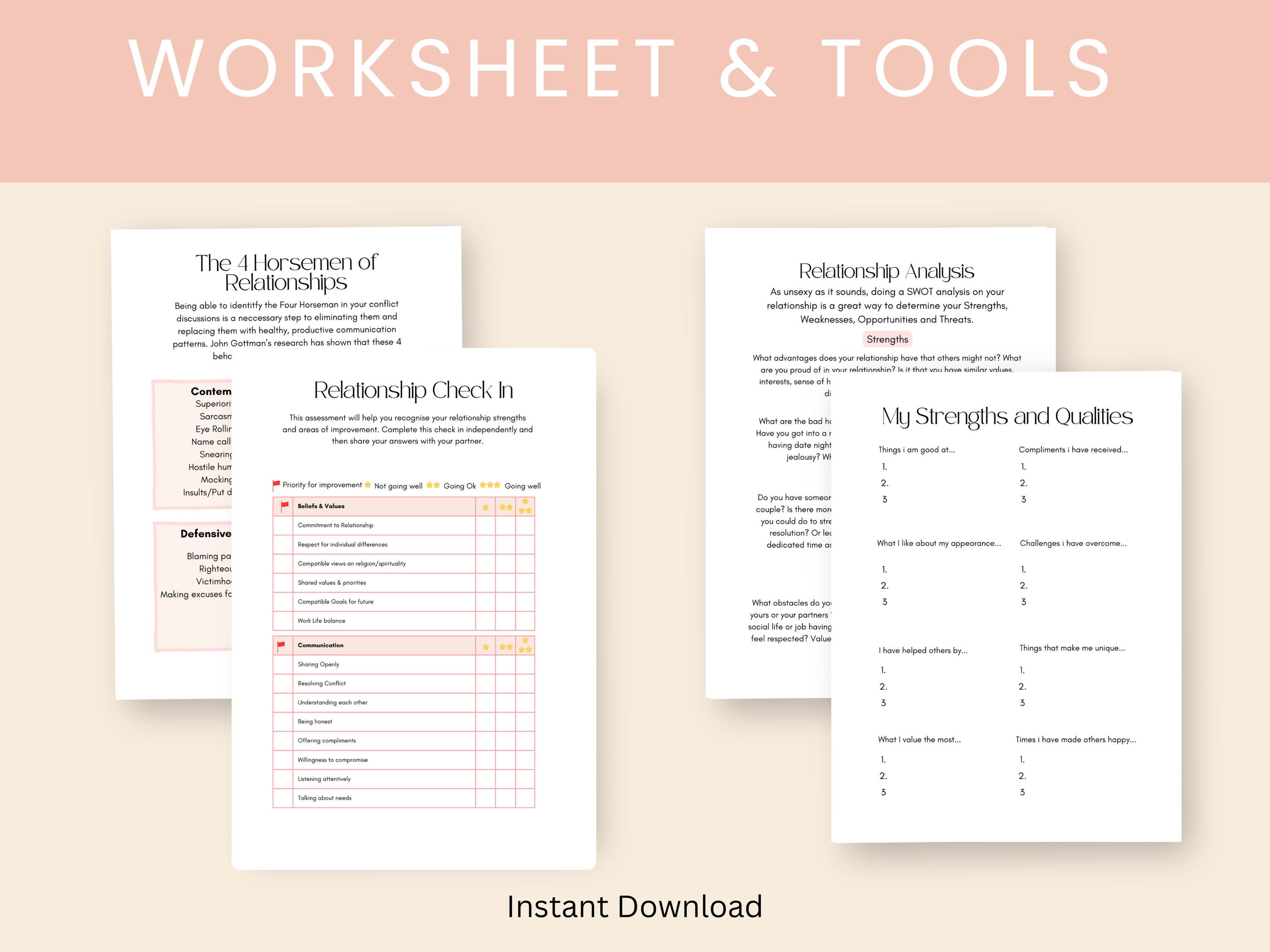 Couples Therapy Worksheets Healthy Relationship Tools Couples ...