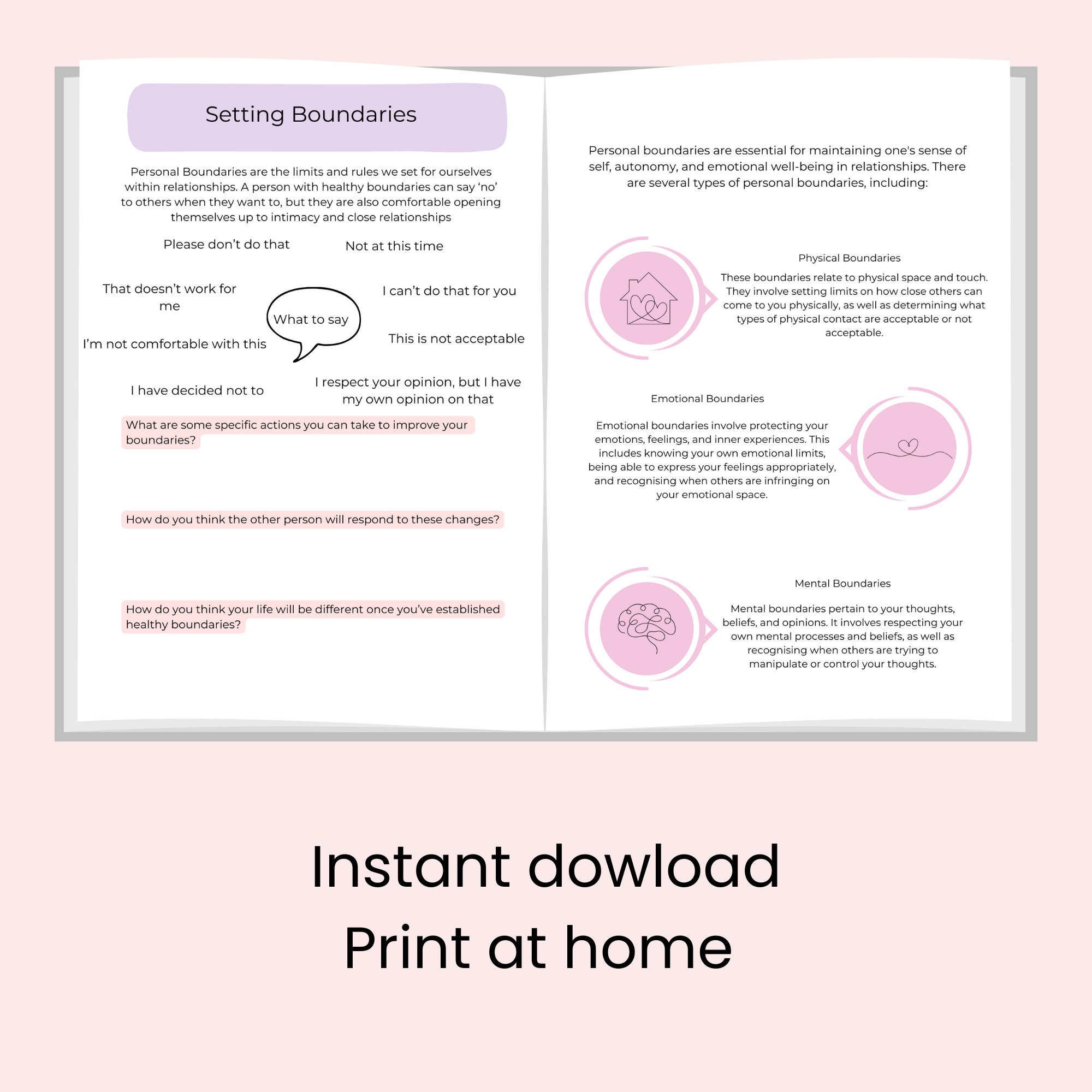 Healthy Boundaries Worksheets Boundary Setting Workbook Boundary Scripts Assertive Communication ...