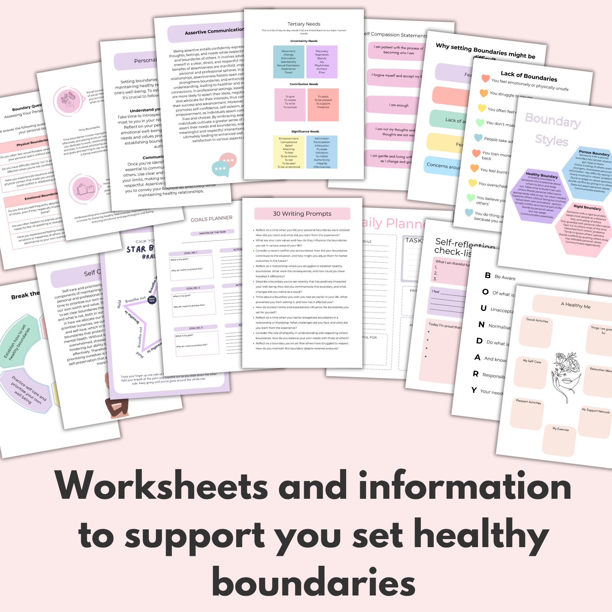 Boundary Setting Worksheets Healthy Boundaries Workbook Boundary Statements Assertive ...