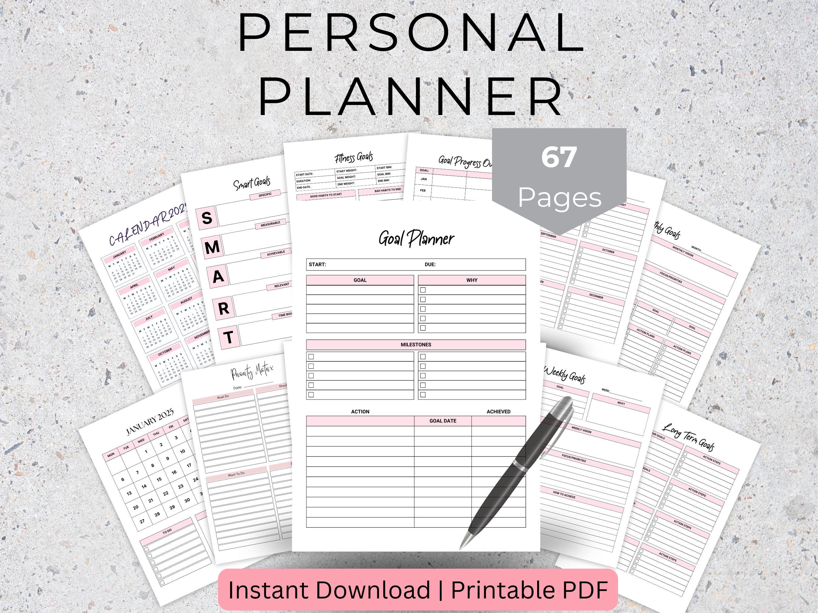 Personal Planner Template Smart Goals Tracker Yearly Calendar Goals ...