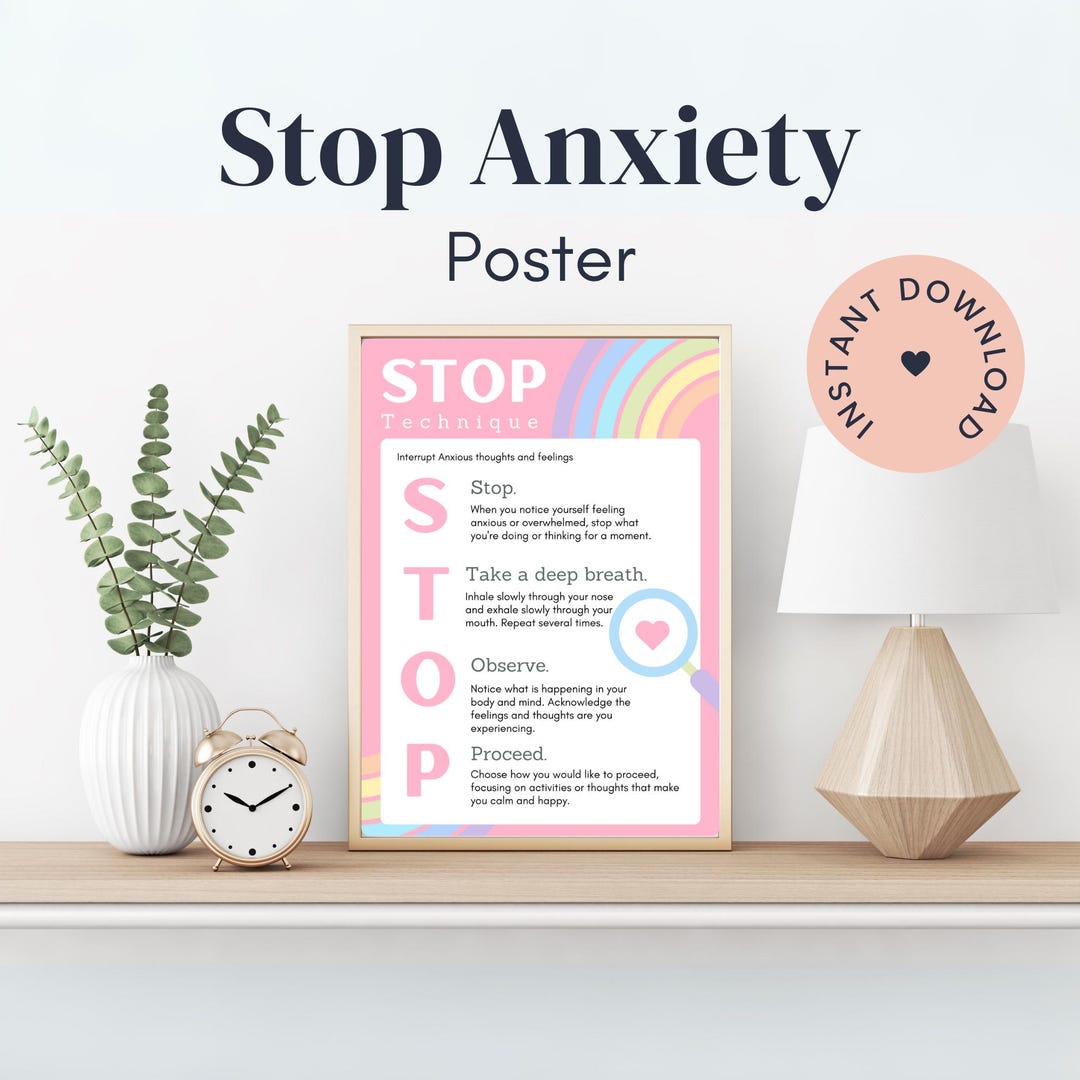 Anxiety Poster Therapy Office Decor Teacher Resource Breathing ...