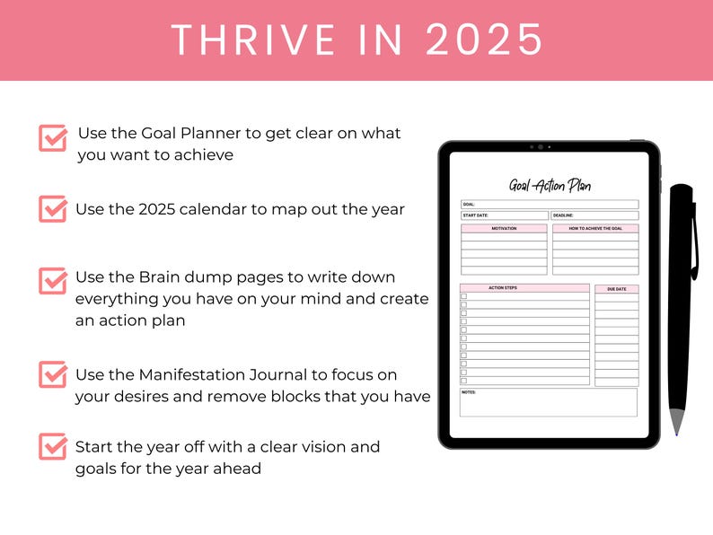 2025 Planning Goal Setting Templates Affirmations List Manifest Journal ...