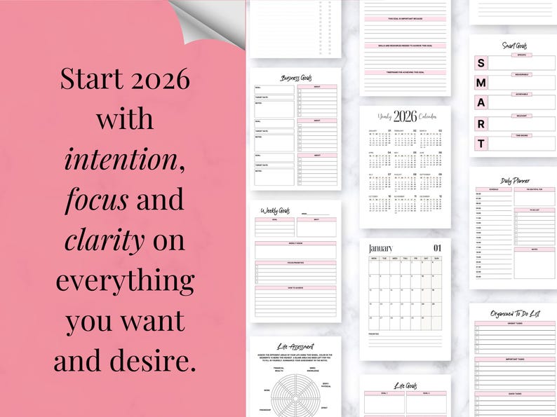 2026 Planning Goal Setting Templates Affirmations List Manifest Journal ...
