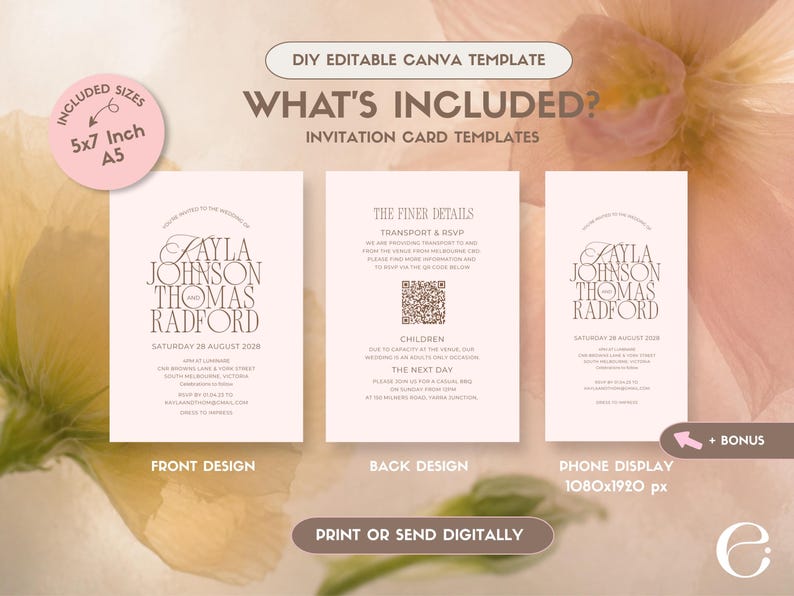 Classic Blush Elegant Invitation Template, Editable Canva Invite ...