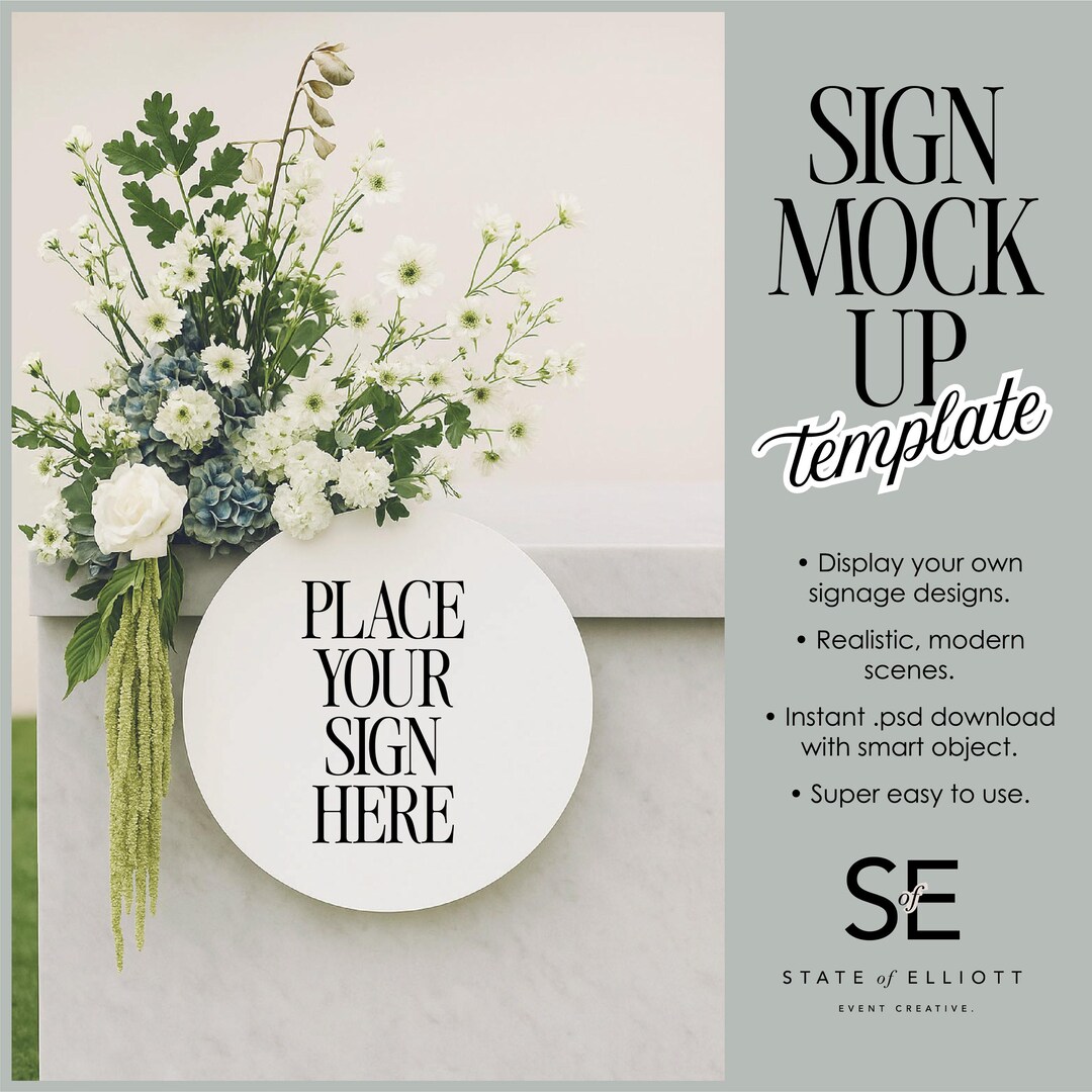 Wedding Bar Sign Mockup: Hanging Round Sign, Garden Party Theme (PSD ...
