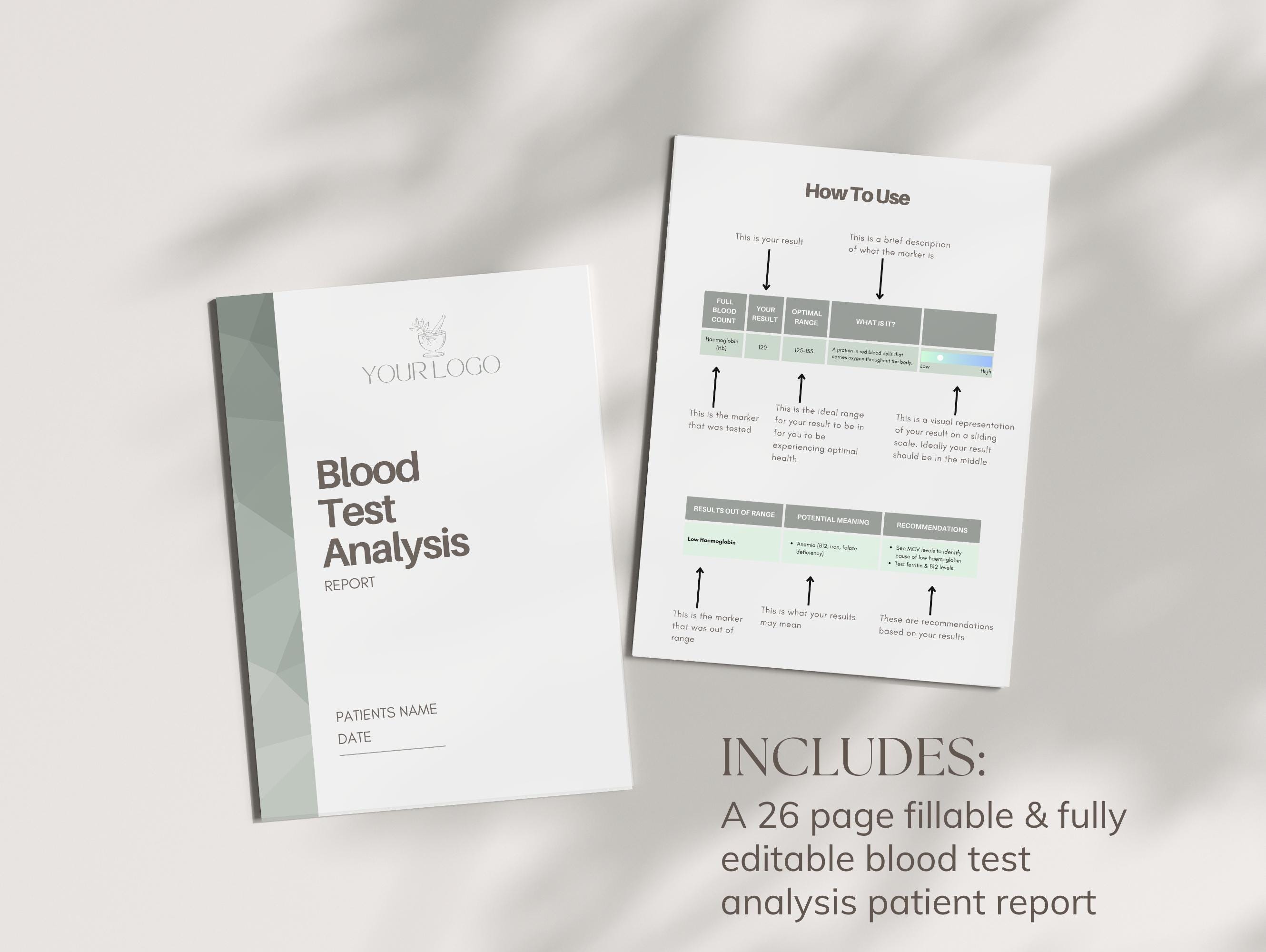 Pathology / Blood Test Analysis | Patient Report | Canva Template | for ...