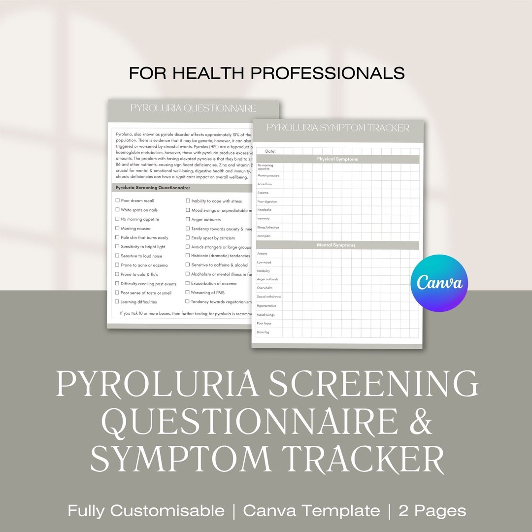 Pyroluria Screening Questionnaire and Symptom Tracker Customisable ...