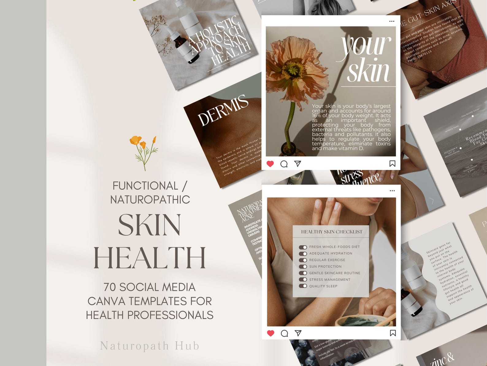 Skin Health Social Media Posts: Naturopath Nutritionist Canva Template ...