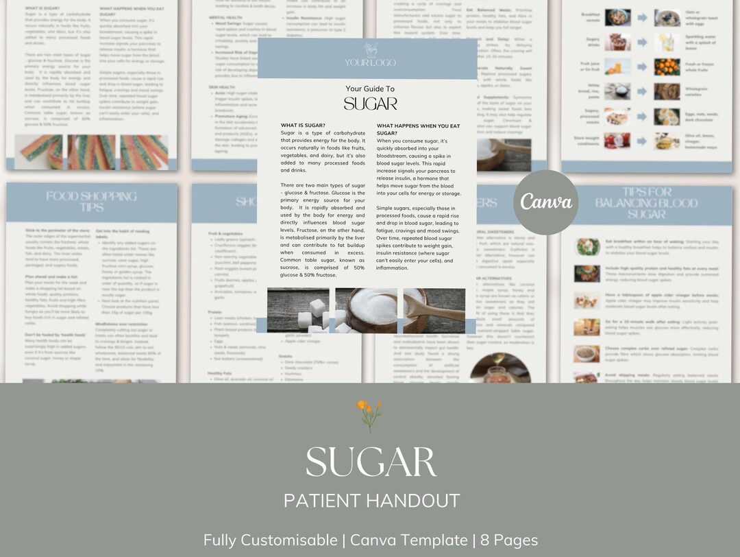 Sugar Nutrition Guide | Patient Handout | Editable | Canva Template ...