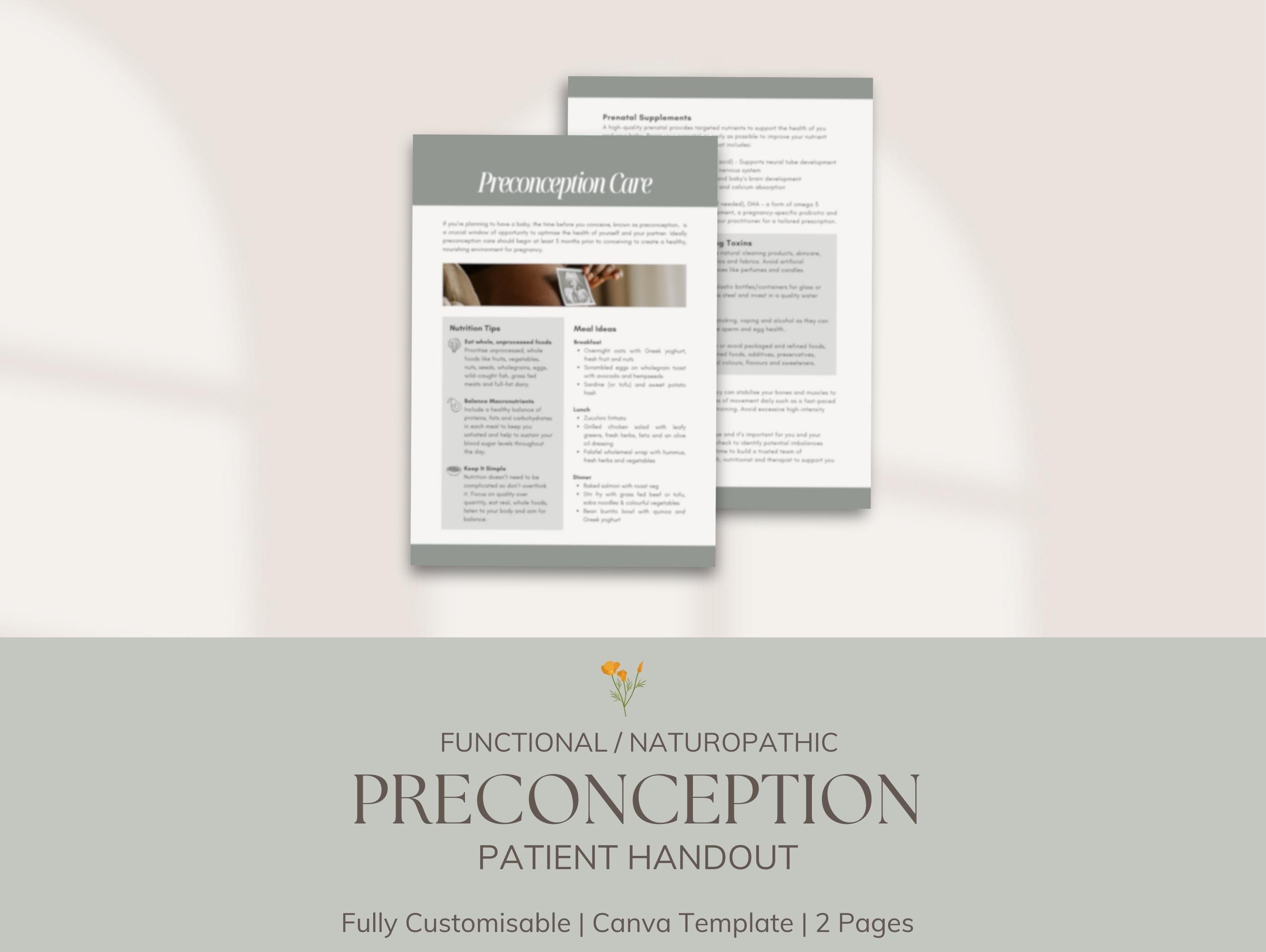 Preconception Patient Handout, Canva Template, for Naturopaths ...