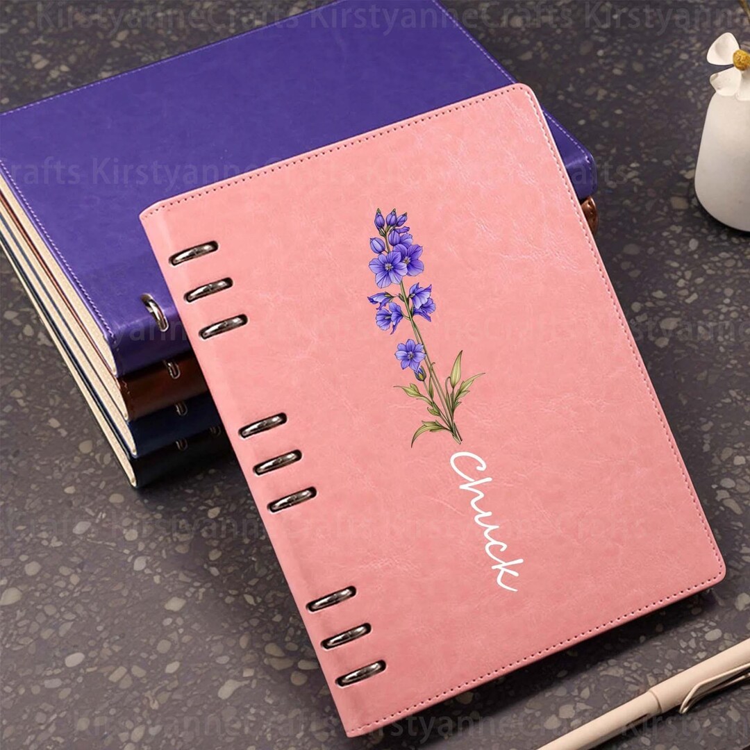 Personalized Birth Flower Journal, Custom Name Leather Notebook, Book ...
