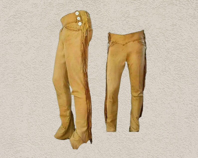 Men's Western Buckskin Suede Leather Pants, Rugged Cowboy Jeans With ...