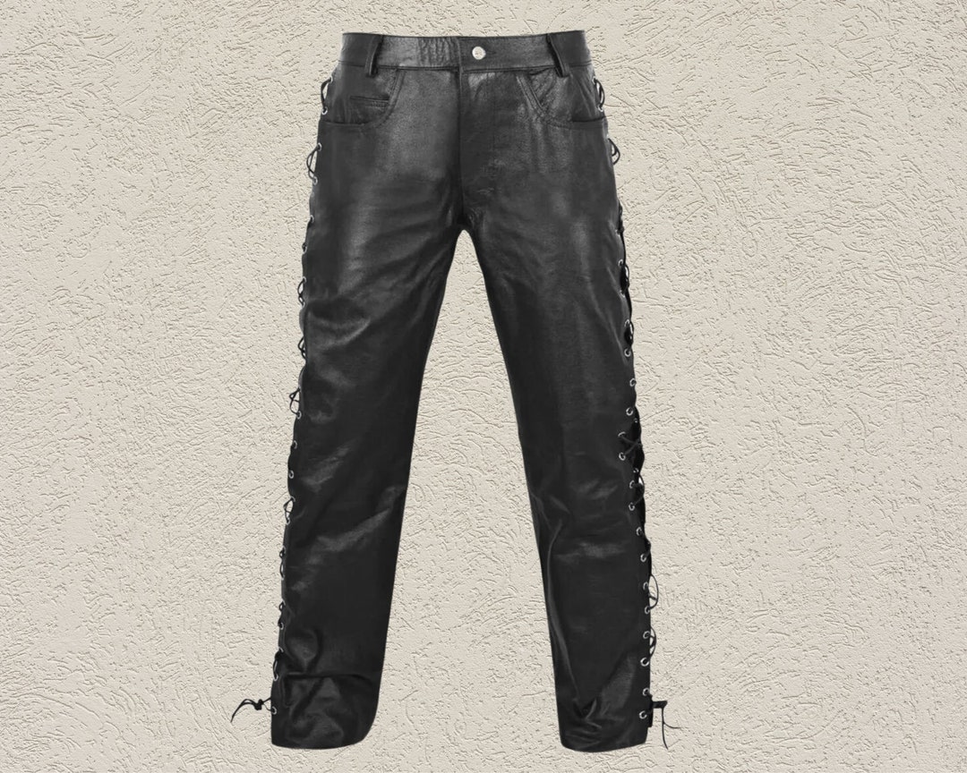 Men's Native American Black Leather Riding Pants, Western Cowboy Style ...