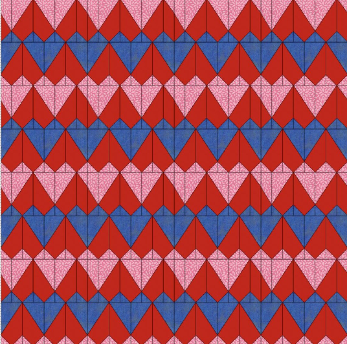 Tumbling Hearts FPP - Tessellating Heart Quilt Pattern - 10" X 10 ...