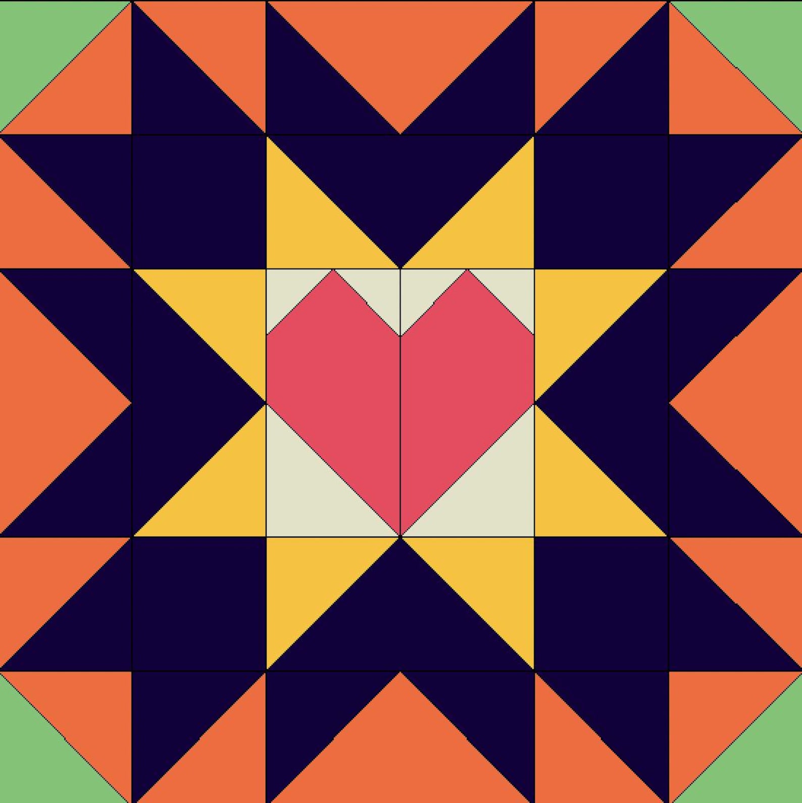 Double Sawtooth Star Quilt Block Pattern With Heart – 8x8 Inch PDF ...
